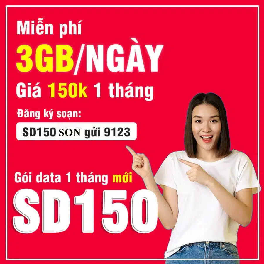 SD150 - Gói cước Viettel có ngay 90 GB Tốc độ cao/30 ngày